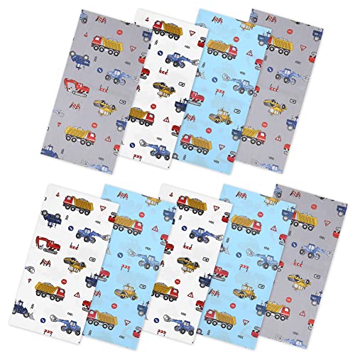 Excavator Fat Quarters Fabric Bundles,9 PCS Construction Truck Tractor Fabric Bundles,20 x 20 Inches Cotton Polyester Quilting Fabric Material Scraps for Sewing Quilting Patchwork Artcraft DIY