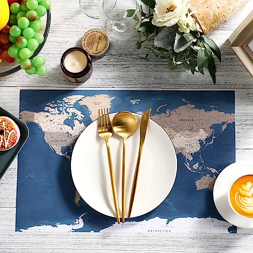 Mixweer 100 Pcs Paper Disposable World Map Placemats, 11 x 17 Inch Travel Adventure Dinner Lunch Map Paper Table Mats Travel Bon Voyage Adventure Awaits Themed Party Decorations Supplies