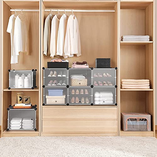 YIHATA Shoe Rack Organizer 32 Pairs Shoe Storage Cabinet 8-Tier DIY Expandable Free Standing Shoe Cabinet for Entryway Closet Bedroom Hallway with Versatile Hook (Black)