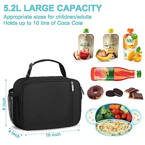 esouler Lunch Box Kids Insulated Lunch Bag for Boys & Girls Durable Children Lunchbox for School with Water Bottle Holder-Black