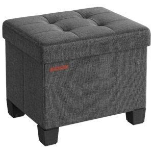 songmics storage ottoman, folding storage bench, ottoman with storage, storage ottoman bench, for living room, bedroom, 12.6 x 15.8 x 13.2 inches, dark gray ulsf012g01