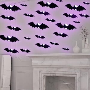 Dazzle Bright 36 Pcs LED Halloween 3D Bats Decorations Wall Stickers, 4 Different Size Removable PVC Wall Sticker for Indoor Home Window Decor Party Supplies