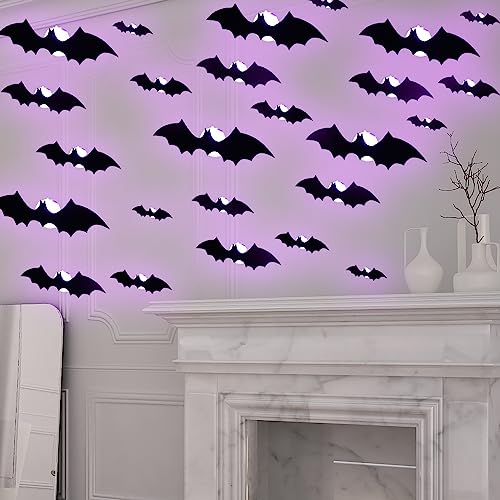 Dazzle Bright 36 Pcs LED Halloween 3D Bats Decorations Wall Stickers, 4 Different Size Removable PVC Wall Sticker for Indoor Home Window Decor Party Supplies