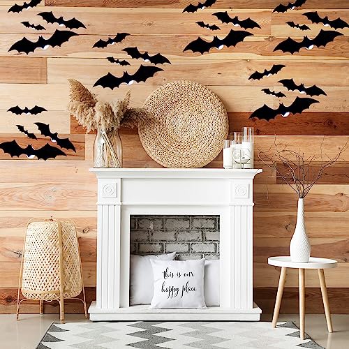 Dazzle Bright 36 Pcs LED Halloween 3D Bats Decorations Wall Stickers, 4 Different Size Removable PVC Wall Sticker for Indoor Home Window Decor Party Supplies