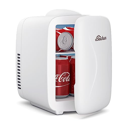 BEICHEN Mini Fridge [Upgrade], Small Fridge Rapid Cooling 4 Liter/6 Cans Skincare Fridge, Cooler and Warmer Refrigerators for Bedroom, Cosmetics, Office and Car (White)