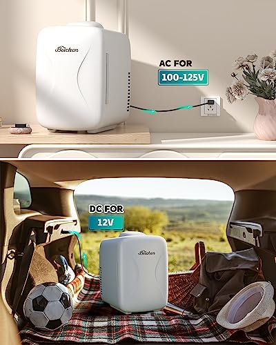 BEICHEN Mini Fridge [Upgrade], Small Fridge Rapid Cooling 4 Liter/6 Cans Skincare Fridge, Cooler and Warmer Refrigerators for Bedroom, Cosmetics, Office and Car (White)