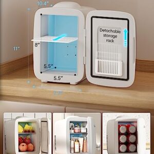 BEICHEN Mini Fridge [Upgrade], Small Fridge Rapid Cooling 4 Liter/6 Cans Skincare Fridge, Cooler and Warmer Refrigerators for Bedroom, Cosmetics, Office and Car (White)