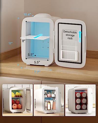 BEICHEN Mini Fridge [Upgrade], Small Fridge Rapid Cooling 4 Liter/6 Cans Skincare Fridge, Cooler and Warmer Refrigerators for Bedroom, Cosmetics, Office and Car (White)