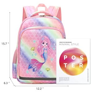 YCBB Rainbow Mermaid Kids Backpacks for Girls School Bookbags Set with Lunch Tote Bag Lightweight Preschool Kindergarten Elementary School Backpacks