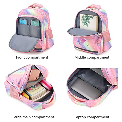 YCBB Rainbow Mermaid Kids Backpacks for Girls School Bookbags Set with Lunch Tote Bag Lightweight Preschool Kindergarten Elementary School Backpacks