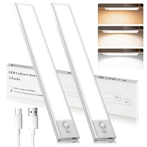 okumoe under cabinet lights, premium led motion sensor under cabinet lighting, 3 color temperatures closet light for wardrobe, cupboard, kitchen, 12" wireless rechargeable(2 pack)