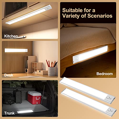 Okumoe Under Cabinet Lights, Premium LED Motion Sensor Under Cabinet Lighting, 3 Color Temperatures Closet Light for Wardrobe, Cupboard, Kitchen, 12" Wireless Rechargeable(2 Pack)