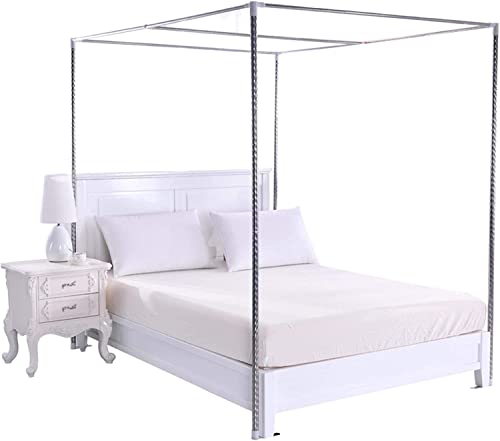 Stainless Steel Canopy Bed Frame,Mosquito Net Door Quattro Canopy Frame, Canopy Frame, Single/Double/King-Size Bed Frame (Color : Silver, Size : 1.8x2m Bed)