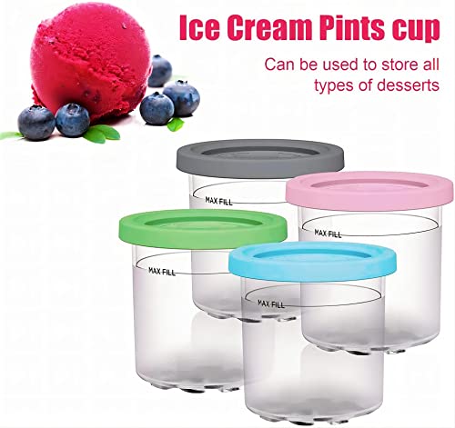 Akmazousa Pints Containers with Lids Ice Cream Pint Containers Replacement for Ninja Creami Pints and Lids 4 Color Lids Ice Cream Storage Containers Bpa-Free & Dishwasher Safe (4 Pack-Pink/Grey/Blue/Green)