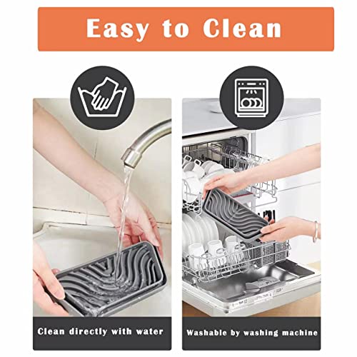 Qteeyou 2 Pcs Refrigerator Drip Catcher Tray, Mini Fridge Drip Tray Protects Ice and Water Dispenser Pan, Fridge Spills Water Pad for Spills, Mineral Build-Up and Water Splatter (Rectangular,Grey)