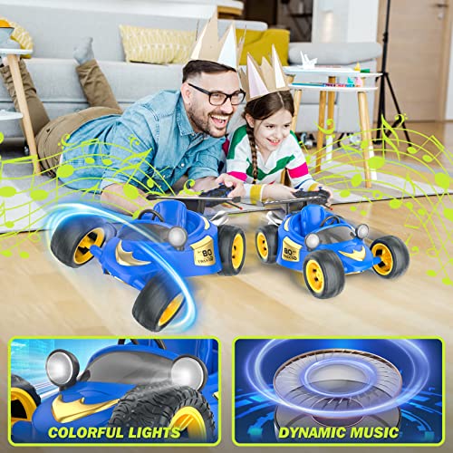 STAVOZE Remote Control Car, RC Stunt Car with 4 Batteries, 2.4Ghz Double Sided 360° Rotating and Tumbling RC Car with Lights and Music, Remote Control Toy Car for Boys/Girls 4-7, 8-12, Birthday/Xmas