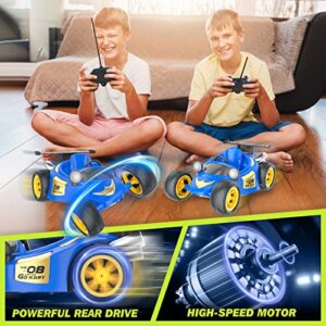 STAVOZE Remote Control Car, RC Stunt Car with 4 Batteries, 2.4Ghz Double Sided 360° Rotating and Tumbling RC Car with Lights and Music, Remote Control Toy Car for Boys/Girls 4-7, 8-12, Birthday/Xmas