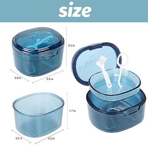 Zoeynex 2 Pack Denture Bath Case, Retainer Case(Blue & Green) - Includes Brush and Aligner Remover Tool,Complete Clean Care for Dentures, Partial Dentures, Retainers & Mouth Guard