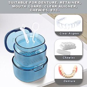 Zoeynex 2 Pack Denture Bath Case, Retainer Case(Blue & Green) - Includes Brush and Aligner Remover Tool,Complete Clean Care for Dentures, Partial Dentures, Retainers & Mouth Guard