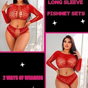 Avidlove Sexy Lingerie Fishnet Lingerie Sets Two Piece Lingerie Sexy Lingerie Panty and Bra Sets Fishnet Outfit A-red