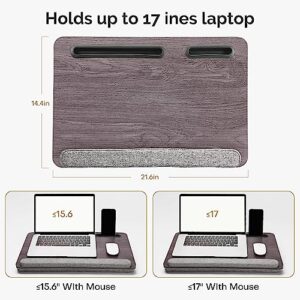 Lap Desk Laptop Bed Table: Fits up to 17 inch Laptops Portable Pad Computer Lapdesk - Large Holding BedDesks with Soft Pillow & Storage Bag - Office Wooden Writing Bed Table