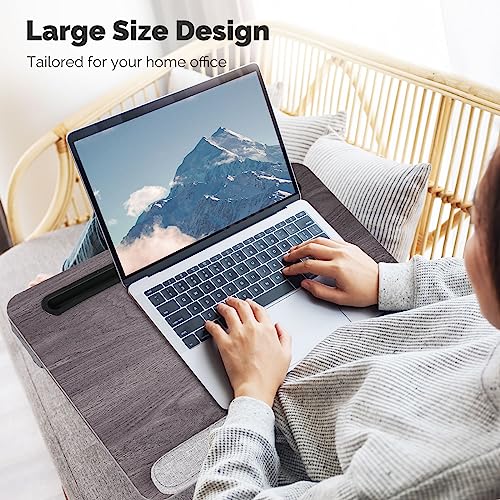 Lap Desk Laptop Bed Table: Fits up to 17 inch Laptops Portable Pad Computer Lapdesk - Large Holding BedDesks with Soft Pillow & Storage Bag - Office Wooden Writing Bed Table