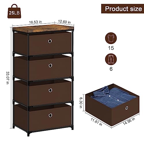 HAITRAL Fabric Storage Chest, Drawer Clothes Organizer - 4 Drawers Storage Organizer Unit for Closet, Easy Assembly Closet Dresser for Dorm, Bedroom, Hallway, Storage Bins (Brown)