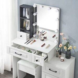 Makeup Vanity Set with Lights & Mirror, Large Vanity Table with Storage Drawers & Stool, Bedroom Dresser Desk Dressing Table for Girls Women (Elegant)