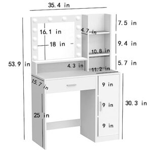 Palimder Vanity Dresser with Mirror & Light, Large Drawer & Three Level Storage Dresser, 3 Lighting Modes Adjustable Brightness, Bedroom Dressing Table (White)