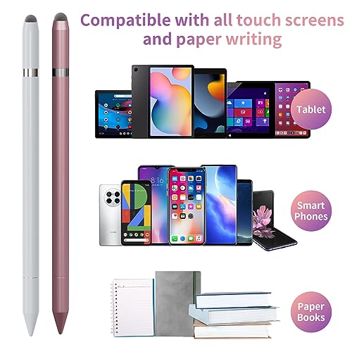 Stylus Pens for Touch Screens, Black Ballpoint Pen with Stylus Tip, 3 in 1 Stylus Pen for iPhone/iPad/Tablet/Android/Microsoft/Surface, Universal Stylus Compatible with All Touch Screens (Rose Gold)