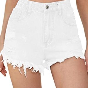 Metietila Women's High Waisted Stretchy Denim Shorts Ripped Raw Hem Summer Jeans Shorts White XX-Large