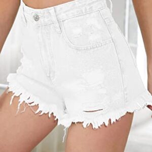 Metietila Women's High Waisted Stretchy Denim Shorts Ripped Raw Hem Summer Jeans Shorts White XX-Large