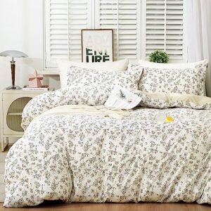 mcvernon's floral duvet cover queen size 3 pieces, flower queen duvet cover with 2 pillow shams, soft bedding set for all season, breathable, zipper closure, queen(90''x90'')