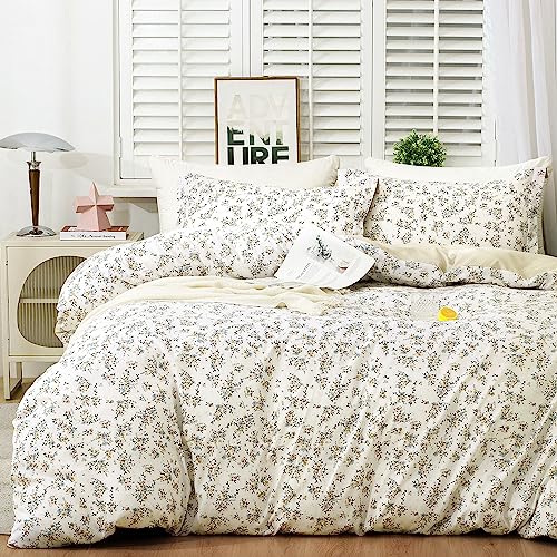 McVernon's Floral Duvet Cover Queen Size 3 Pieces, Flower Queen Duvet Cover with 2 Pillow Shams, Soft Bedding Set for All Season, Breathable, Zipper Closure, Queen(90''x90'')