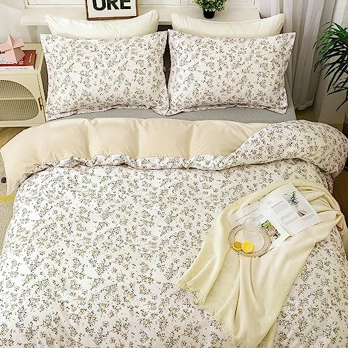 McVernon's Floral Duvet Cover Queen Size 3 Pieces, Flower Queen Duvet Cover with 2 Pillow Shams, Soft Bedding Set for All Season, Breathable, Zipper Closure, Queen(90''x90'')