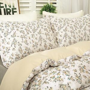 McVernon's Floral Duvet Cover Queen Size 3 Pieces, Flower Queen Duvet Cover with 2 Pillow Shams, Soft Bedding Set for All Season, Breathable, Zipper Closure, Queen(90''x90'')