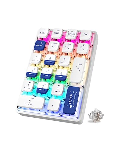 SOLAKAKA K21 RGB Backlit Tri-Mode Wireless Mechanical Number Pad Supports 3 Bluetooth/2.4GHz/Type C Wired,Hot Swappable 21 Keys Mechanical Numpad with Pudding Style PBT Keycaps