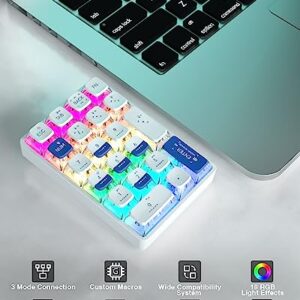 SOLAKAKA K21 RGB Backlit Tri-Mode Wireless Mechanical Number Pad Supports 3 Bluetooth/2.4GHz/Type C Wired,Hot Swappable 21 Keys Mechanical Numpad with Pudding Style PBT Keycaps