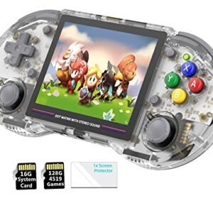 RG353PS Retro Handheld Game Console , Single Linux System RK3566 Chip 3.5 Inch IPS Screen 128G TF Card Preinstalled 4519 Games (Transparent White)