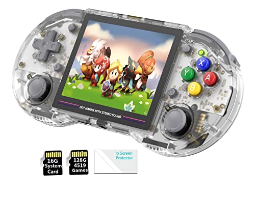 RG353PS Retro Handheld Game Console , Single Linux System RK3566 Chip 3.5 Inch IPS Screen 128G TF Card Preinstalled 4519 Games (Transparent White)