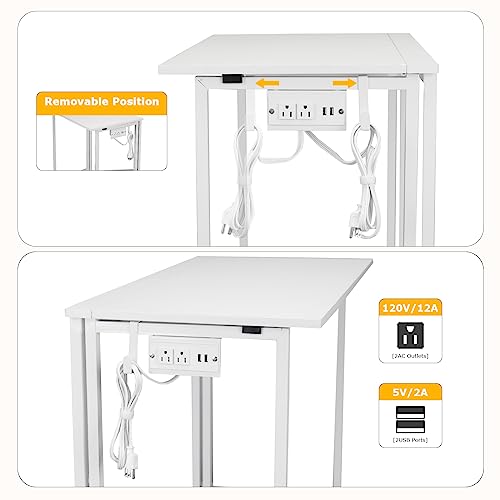 ErgoDesign Folding Computer Desk with Power Outlets for Small Spaces, No-Assembly Space-Saving Home Office Desk, Foldable Computer Table (White)