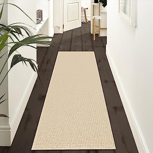 EARTHALL Upgraded Boho Runner Rug 2'x6',Beige Hallway Runner, Beige, 100% Woven Cotton Washable Beige Indoor Outdoor Rug Runner 2x6 for Kitchen/Laundry Room/Doorway/Bedroom/Bathroom