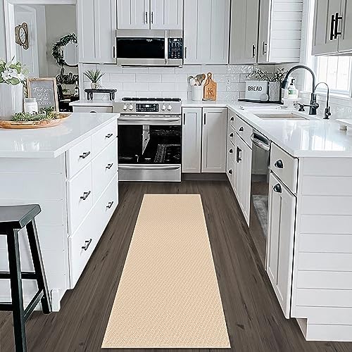 EARTHALL Upgraded Boho Runner Rug 2'x6',Beige Hallway Runner, Beige, 100% Woven Cotton Washable Beige Indoor Outdoor Rug Runner 2x6 for Kitchen/Laundry Room/Doorway/Bedroom/Bathroom