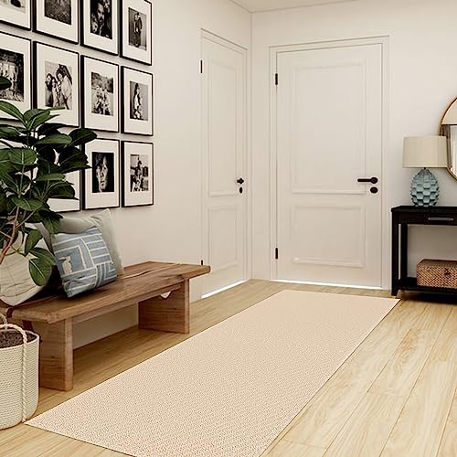 EARTHALL Upgraded Boho Runner Rug 2'x6',Beige Hallway Runner, Beige, 100% Woven Cotton Washable Beige Indoor Outdoor Rug Runner 2x6 for Kitchen/Laundry Room/Doorway/Bedroom/Bathroom