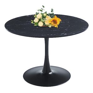 ufurpie 42" round dining table,faux marble table top,black tulip table metal base pedestal table for 4-6 person,pre assembled end table leisure coffee table