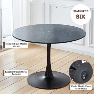 Ufurpie 42" Round Dining Table,Faux Marble Table Top,Black Tulip Table Metal Base Pedestal Table for 4-6 Person,Pre Assembled End Table Leisure Coffee Table