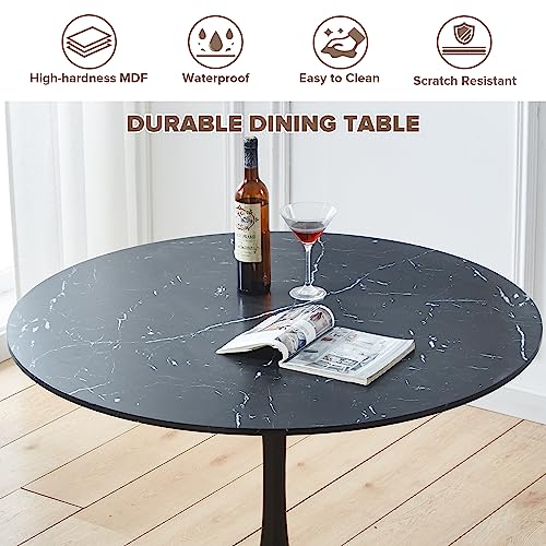 Ufurpie 42" Round Dining Table,Faux Marble Table Top,Black Tulip Table Metal Base Pedestal Table for 4-6 Person,Pre Assembled End Table Leisure Coffee Table