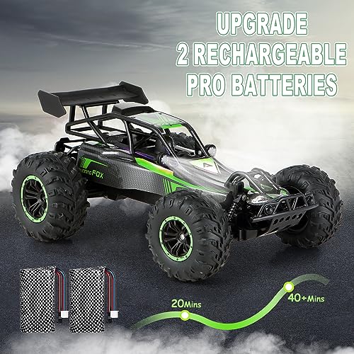 Carox Big Remote Control Car, 1:10 Scale Remote Control Buggy, Outdoor Off-Road Large RC Truck with LED Light-transmitting Shell with 2 Rechargeable Batteries, Remote Control car for Boys 5-12, OX42