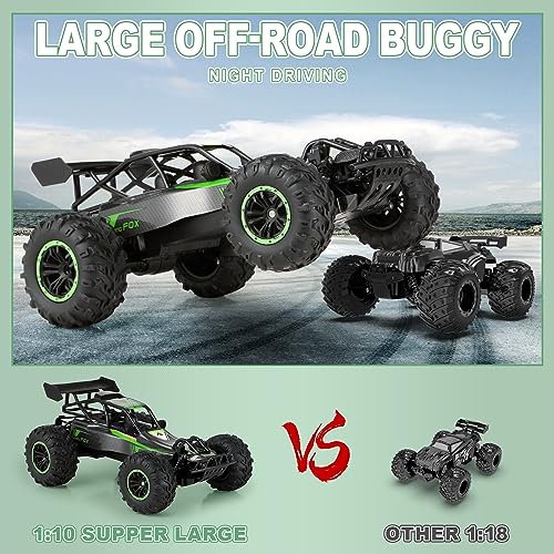 Carox Big Remote Control Car, 1:10 Scale Remote Control Buggy, Outdoor Off-Road Large RC Truck with LED Light-transmitting Shell with 2 Rechargeable Batteries, Remote Control car for Boys 5-12, OX42