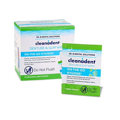 Dr. B Dental Solutions Cleanadent Dental Wipes, Denture Cleaner Removes Adhesives, Food, Stains, and Odor 30 Count Pack of 2